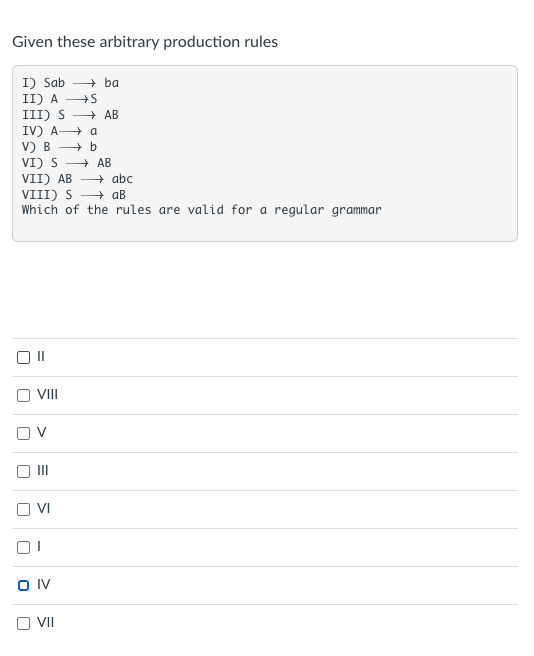 Solved Given these arbitrary production rules I) Sab ba II) | Chegg.com