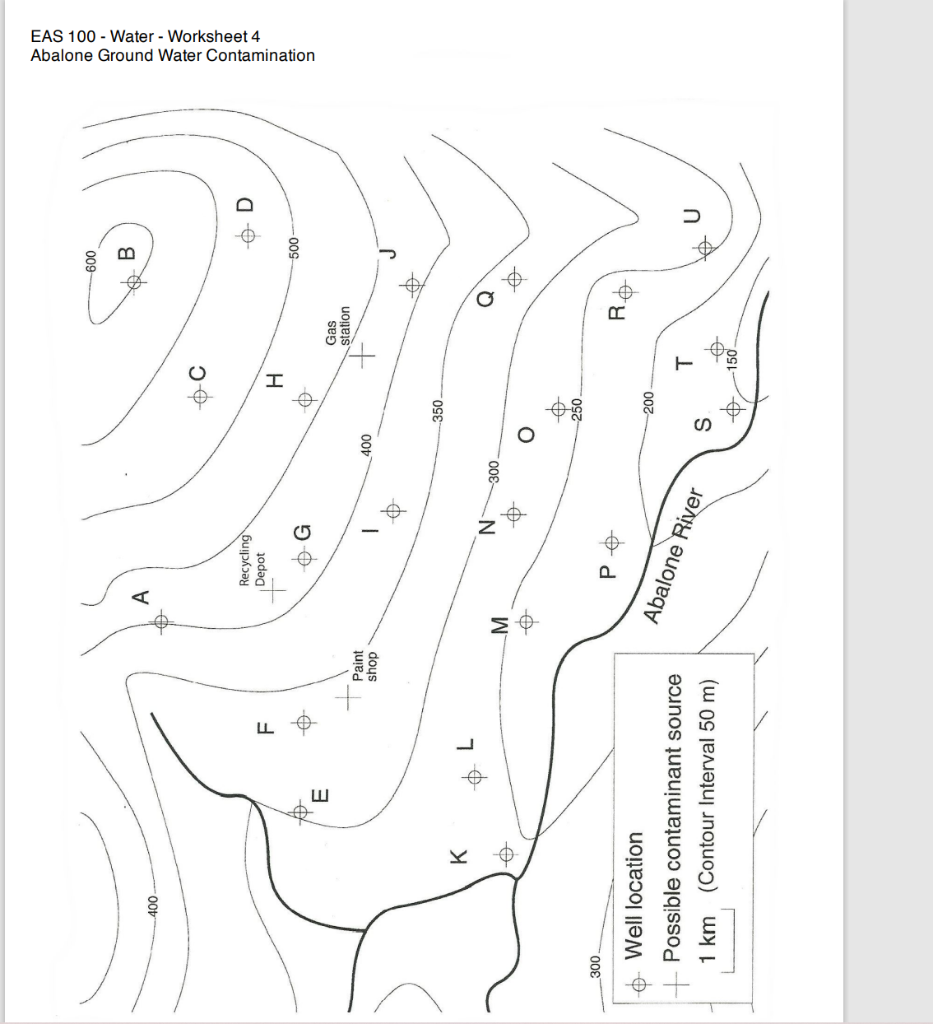 Solved Using Water - Worksheet 4, lightly draw contours of | Chegg.com