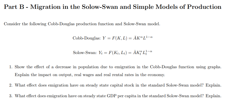 Solved Part B - Migration in the Solow-Swan and Simple | Chegg.com