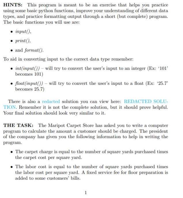 Solved HINTS: This program is meant to be an exercise that | Chegg.com