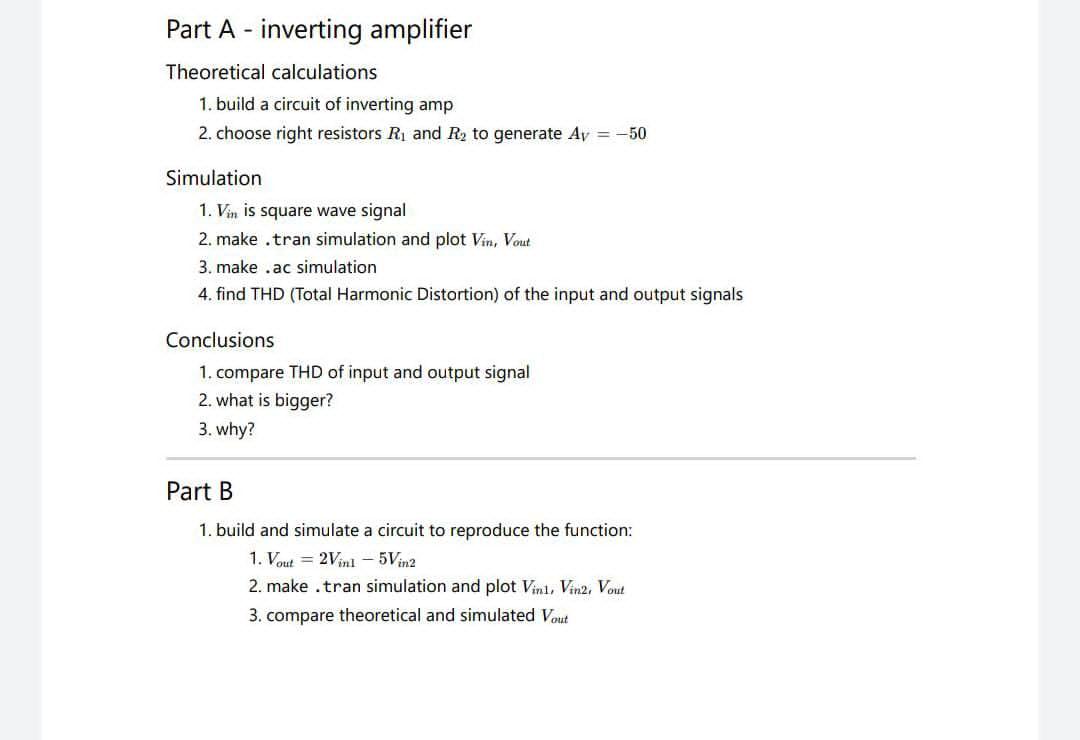Solved Part A inverting amplifier - Theoretical calculations | Chegg.com