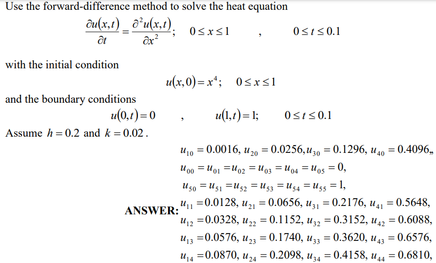 Solved Use the forward-difference method to solve the heat | Chegg.com