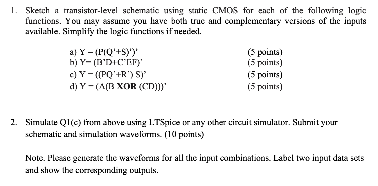Solved Sketch a transistor-level schematic using static CMOS | Chegg.com