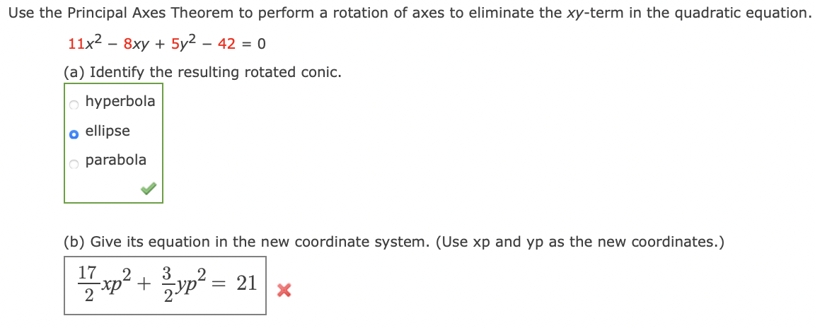 Solved the Principal Axes Theorem to perform a rotation of | Chegg.com