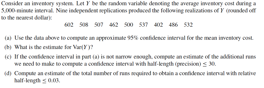 Consider an inventory system. Let Y be the random | Chegg.com