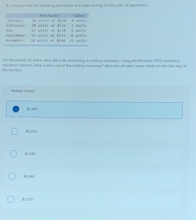 Solved A company had the following purchases and sales | Chegg.com