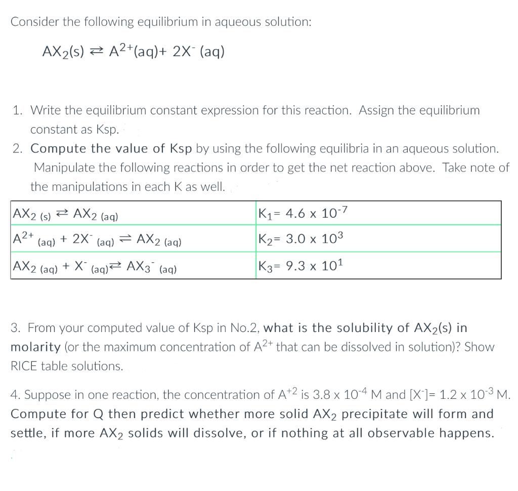 Solved Consider the following equilibrium in aqueous | Chegg.com