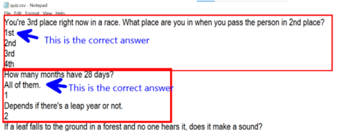Solved Create a quiz program using all the questions | Chegg.com