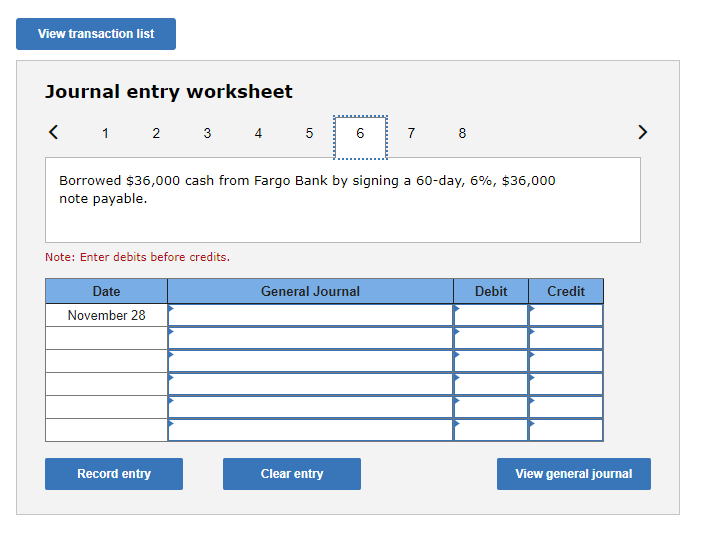 Journal entry worksheet Borrowed $36,000 cash from | Chegg.com