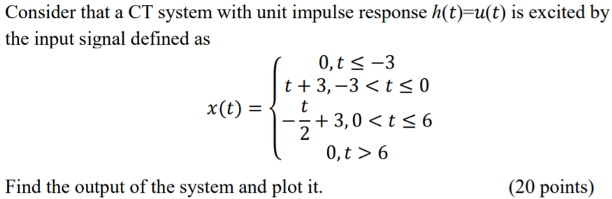 Consider that a CT system with unit impulse response | Chegg.com