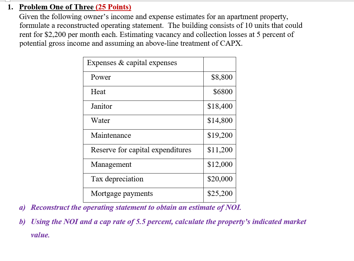 Problem One of Three (25 Points) Given the following | Chegg.com