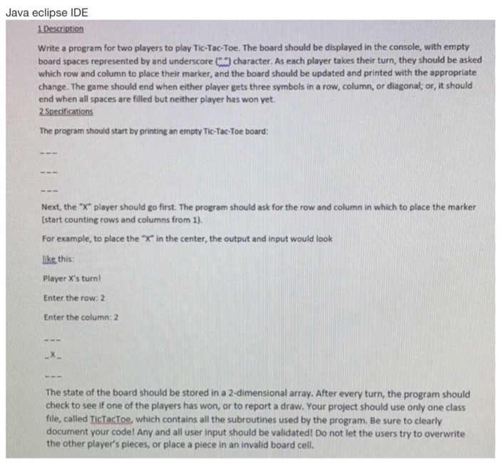 Solved Java eclipse IDE Write a program for two players to | Chegg.com