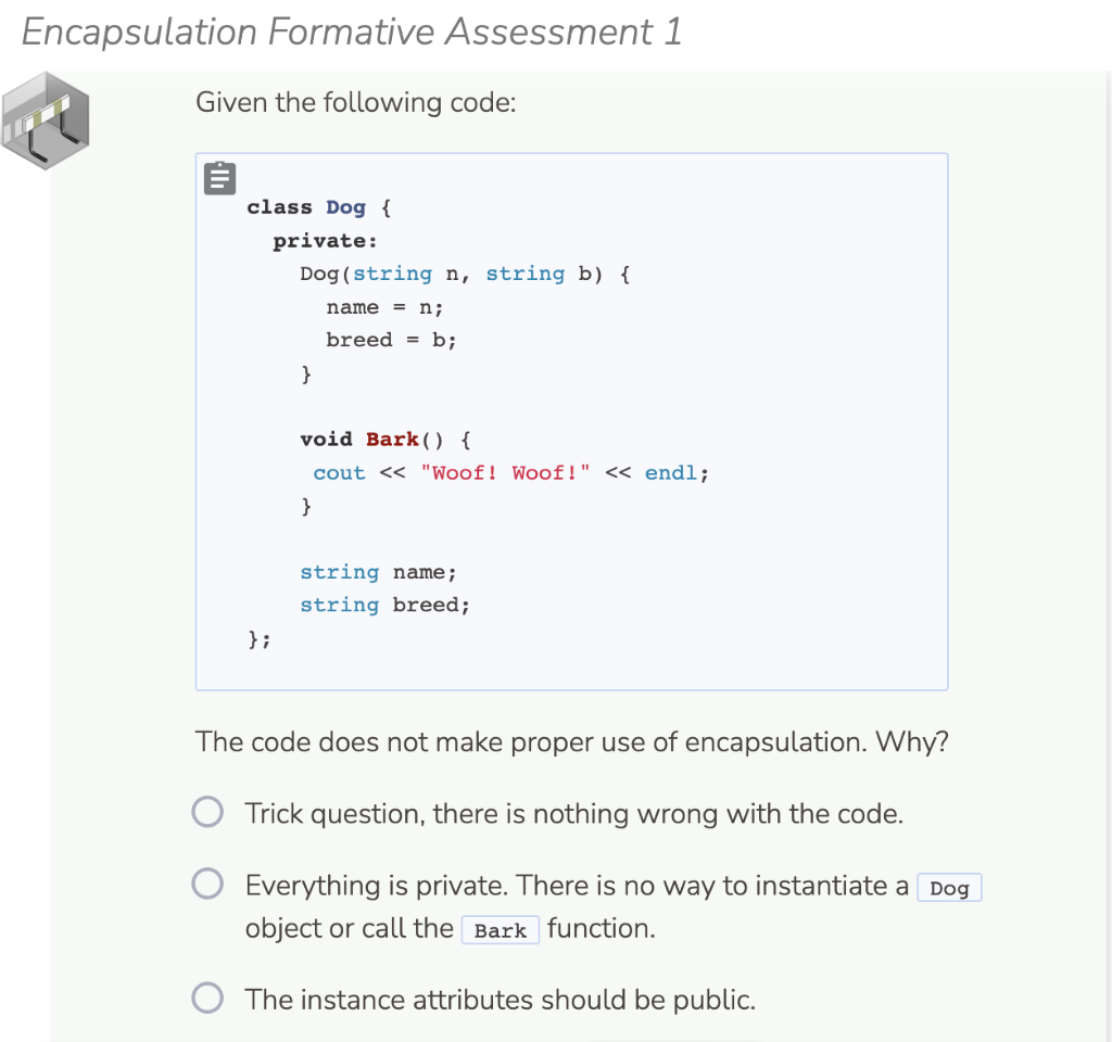 Solved Encapsulation Formative Assessment 1 Given the | Chegg.com