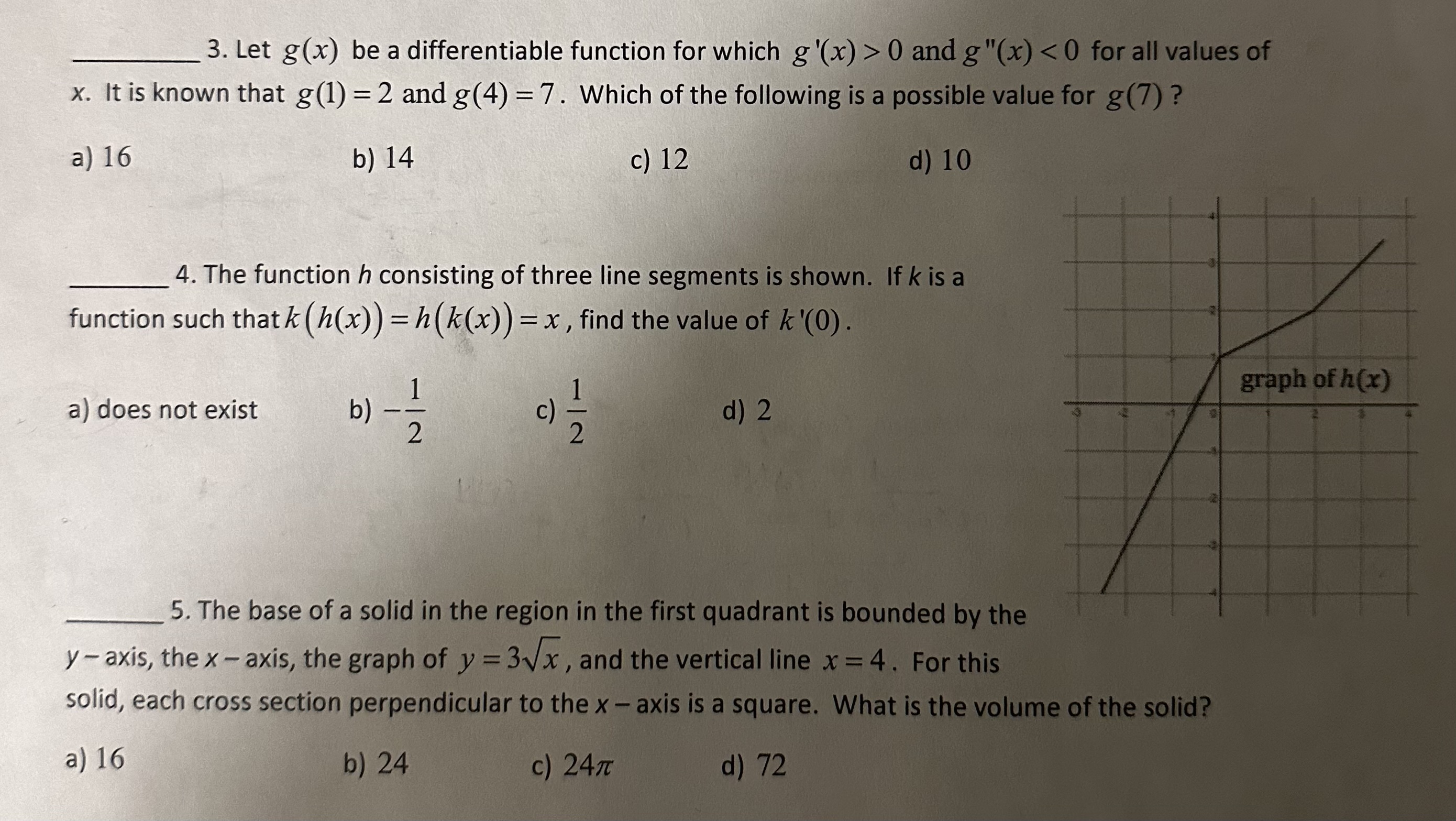 Solved 3. Let g(x) be a differentiable function for which | Chegg.com