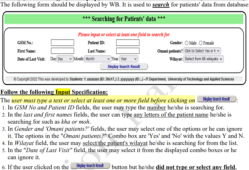 Solved The following form should be displayed by WB. It is | Chegg.com