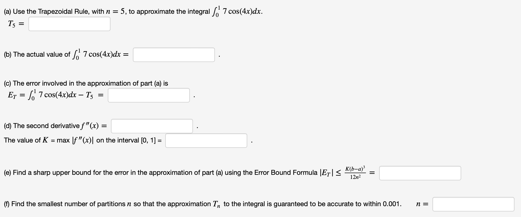 Solved (a) Use the Trapezoidal Rule, with n=5, to | Chegg.com