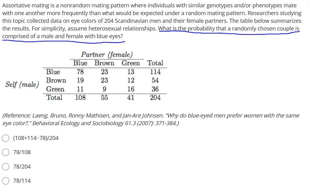 Solved Assortative mating is a nonrandom mating pattern | Chegg.com