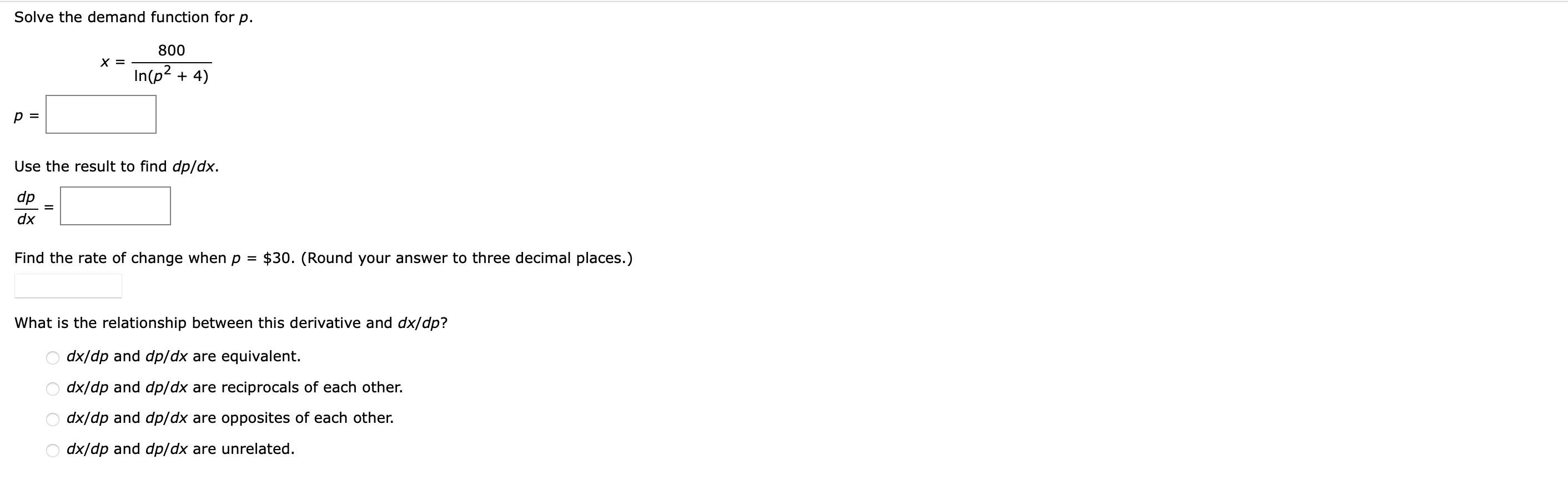 Solved Solve the demand function for p.x = | Chegg.com