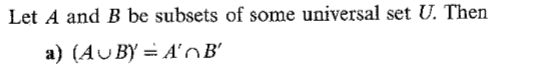Solved Let A and B be subsets of some universal set U. Then | Chegg.com