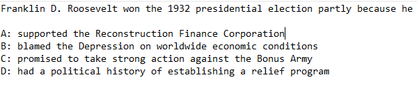 Franklin D. Roosevelt won the 1932 presidential | Chegg.com