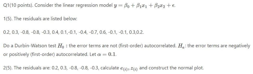 Solved Q1(10 points). Consider the linear regression model | Chegg.com