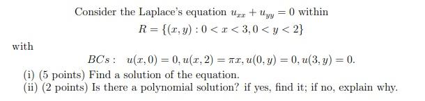 Solved Consider the Laplace's equation uze + Uyy=0 within R= | Chegg.com