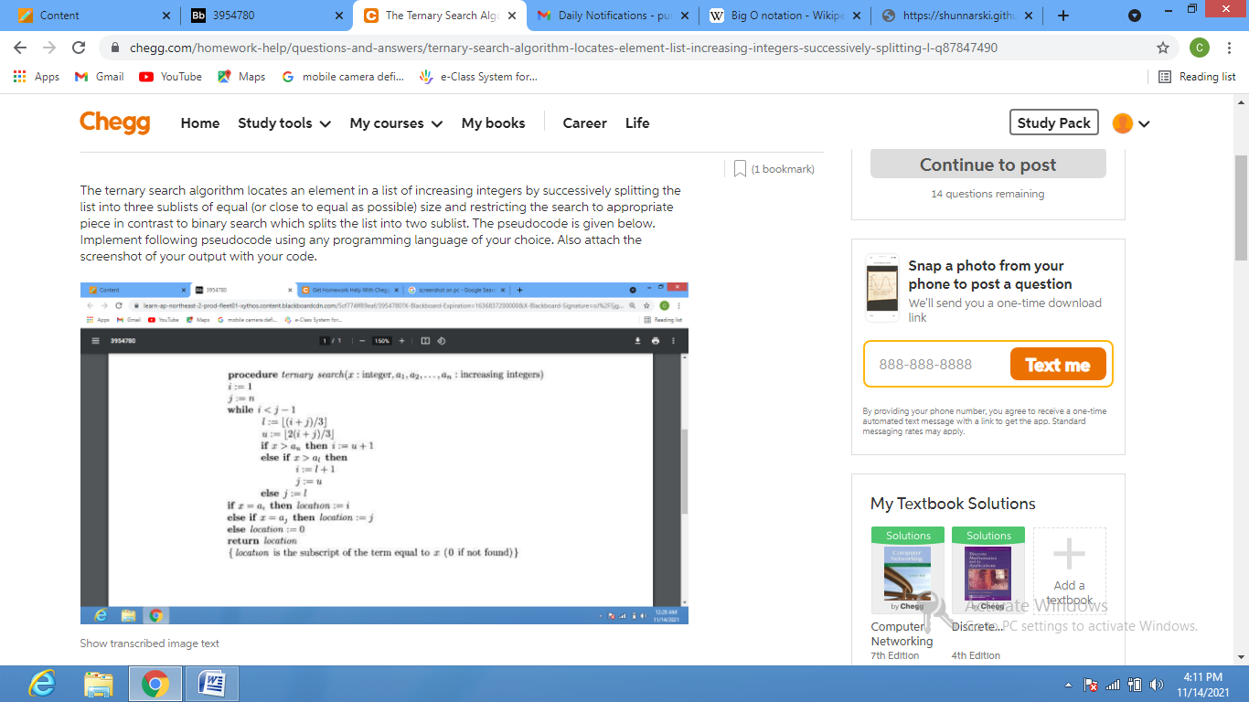 Content 3954780 х C The Ternary Search Alg x M Daily | Chegg.com