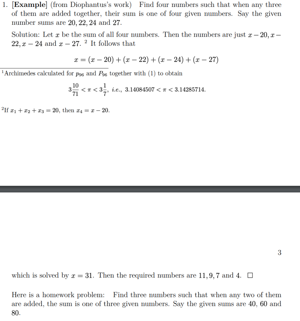 Solved 1. (Example) (from Diophantus's work) Find four | Chegg.com
