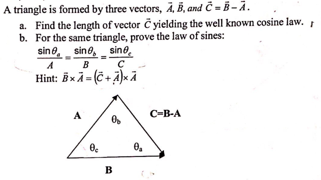Solved A triangle is formed by three vectors, A, B, and | Chegg.com