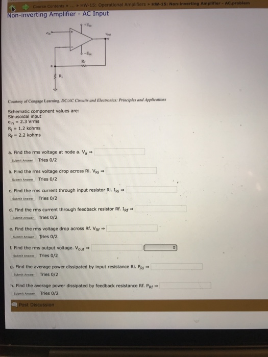 Non-inverting Amplifier - DC Input Circuit values: | Chegg.com
