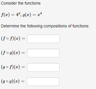 Consider the functions f(x)=4x,g(x)=x4 Determine the | Chegg.com