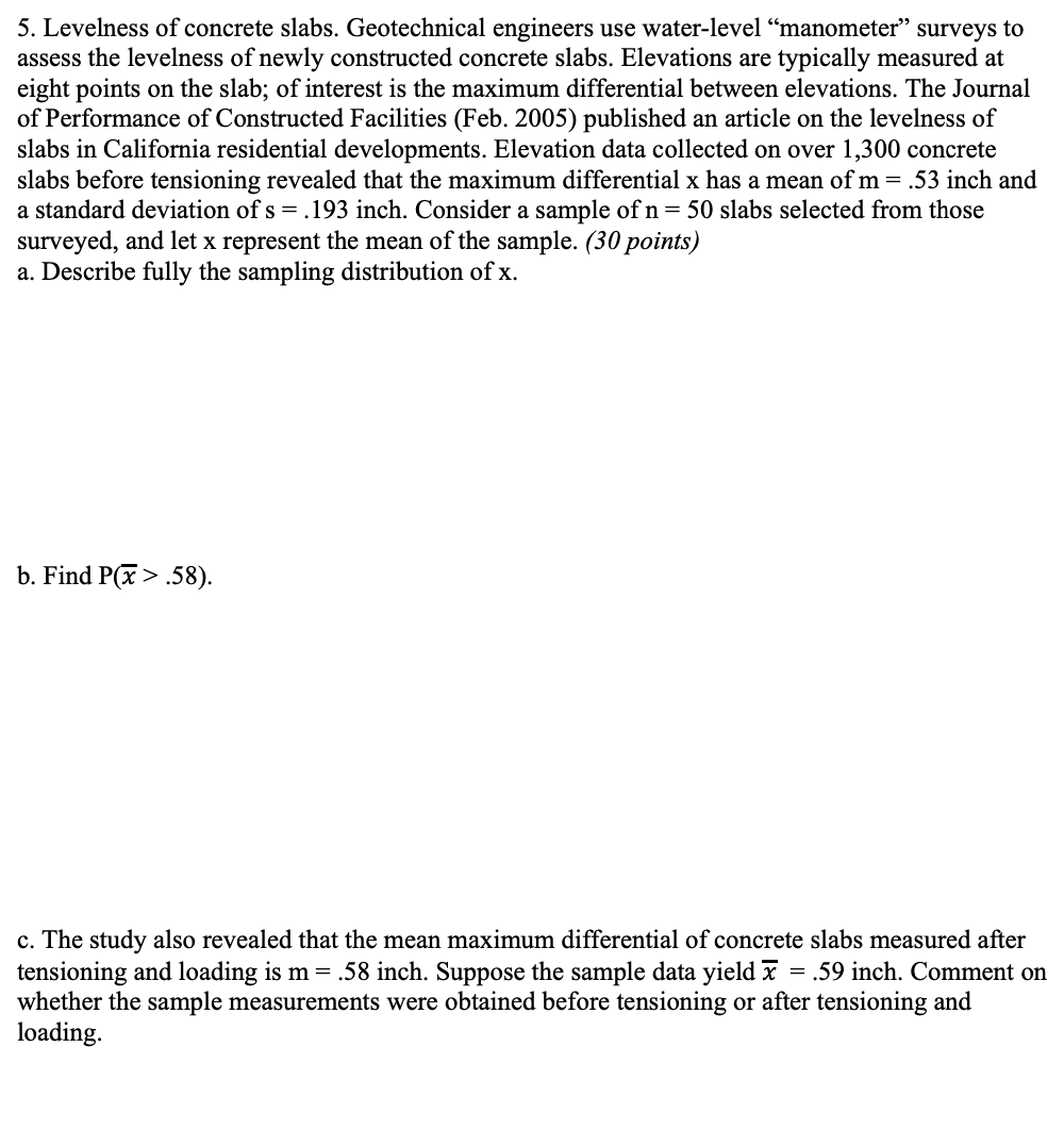 Solved 5. Levelness of concrete slabs. Geotechnical | Chegg.com