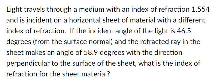 Solved Light travels through a medium with an index of | Chegg.com