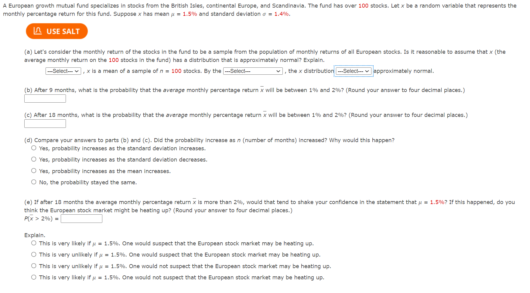 Solved monthly percentage return for this fund. Suppose x | Chegg.com