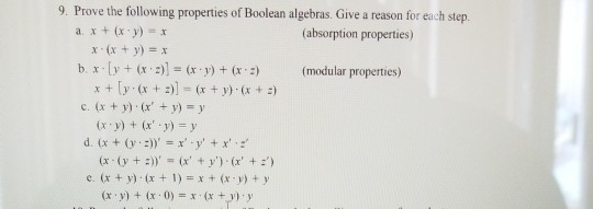 Solved 9. Prove the following properties of Boolean | Chegg.com