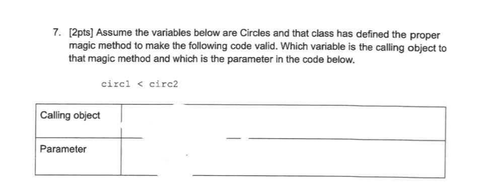 Solved 7. [2pts] Assume the variables below are Circles and | Chegg.com