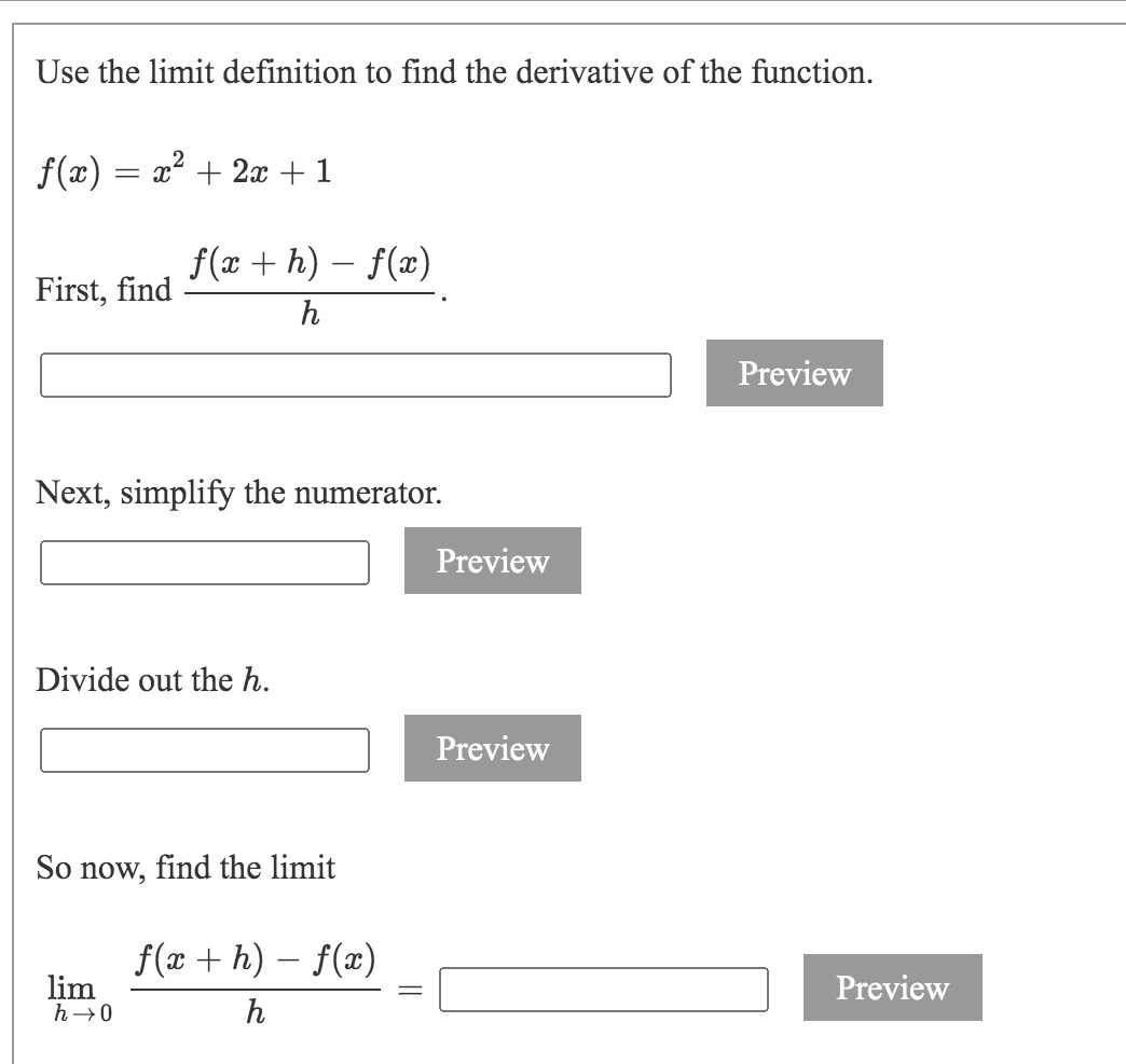 Solved Use the limit definition to find the derivative of | Chegg.com
