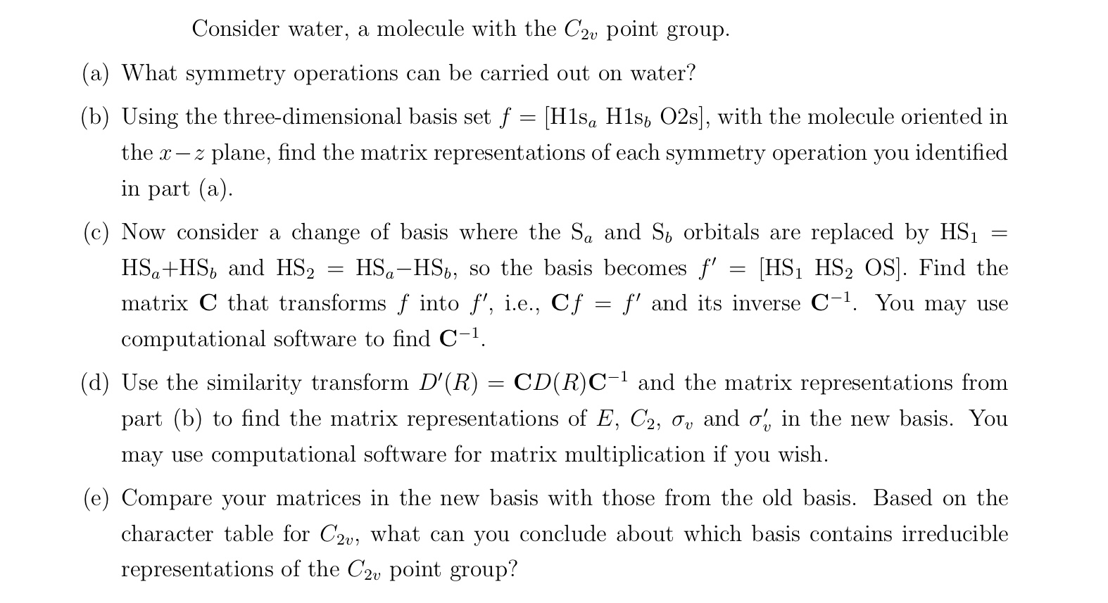 Solved Consider water, a molecule with the C2v ﻿point | Chegg.com