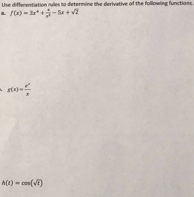 Solved Use differentiation rules to determine the derivative | Chegg.com