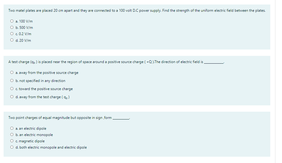 Solved Two matel plates are placed 20 cm apart and they are | Chegg.com
