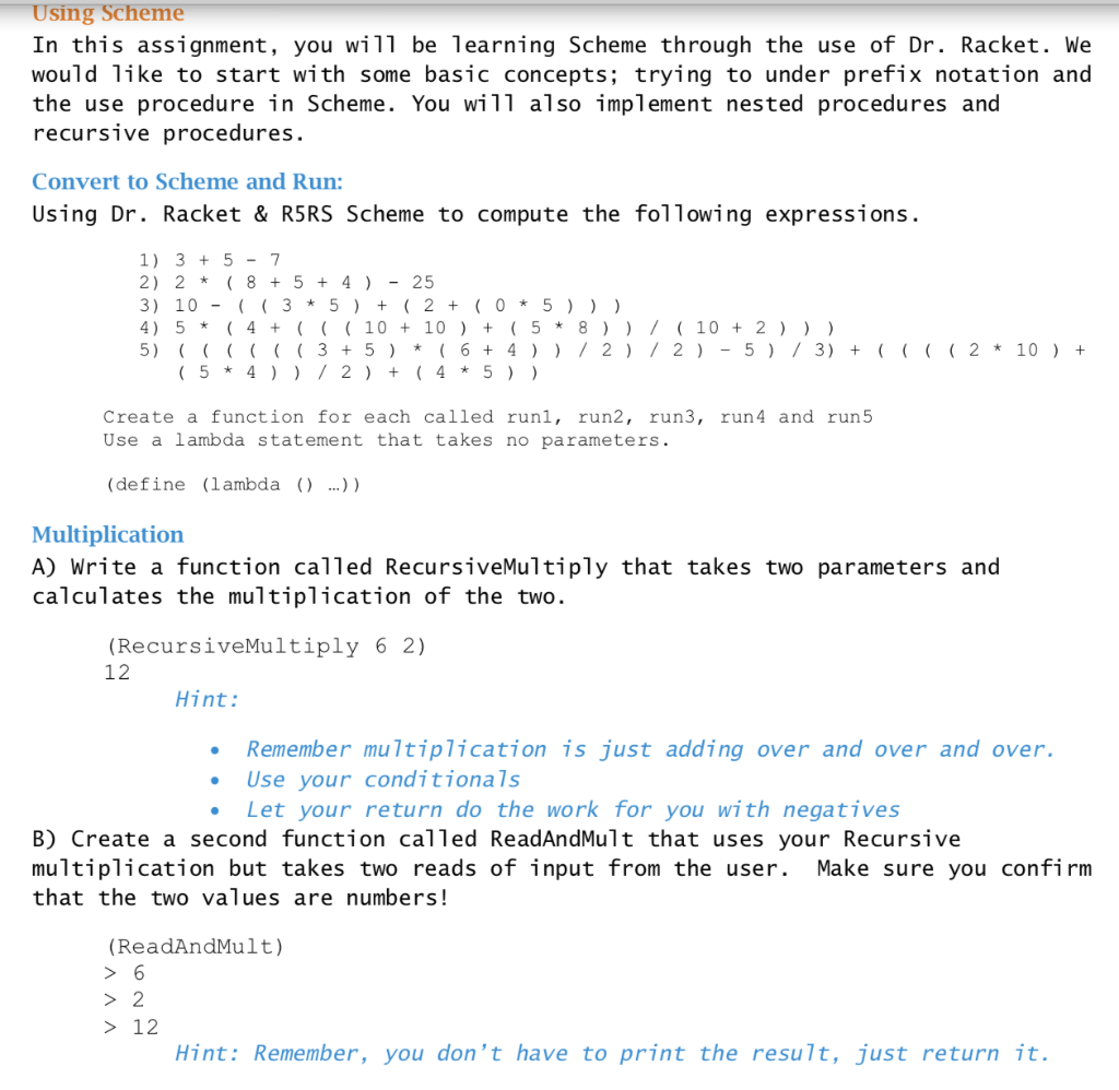 Using Scheme Assignment Learning Scheme Use Dr Racket Would Like Start ... Using Scheme Assignment Learning Scheme Use Dr Racket Would Like Start ...
