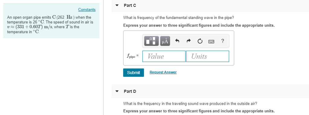 Solved Constants Part A An open organ pipe emits C (262 | Chegg.com