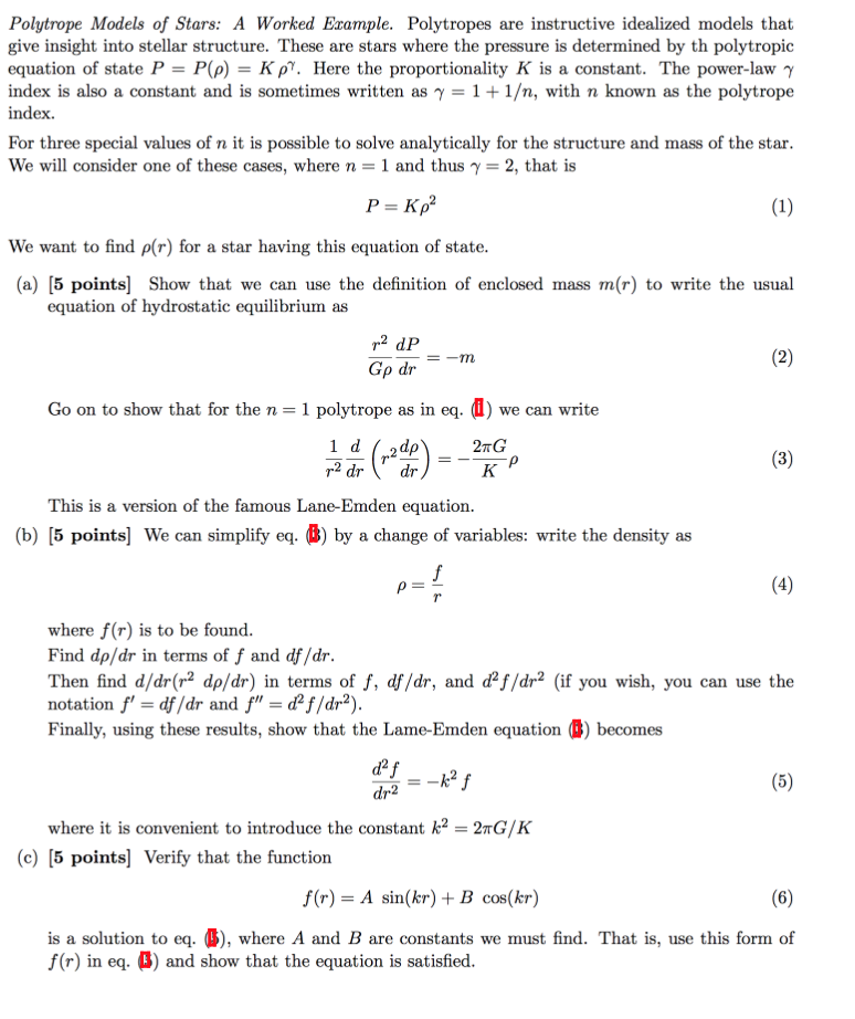 Solved Polytrope Models of Stars: A Worked Example. | Chegg.com