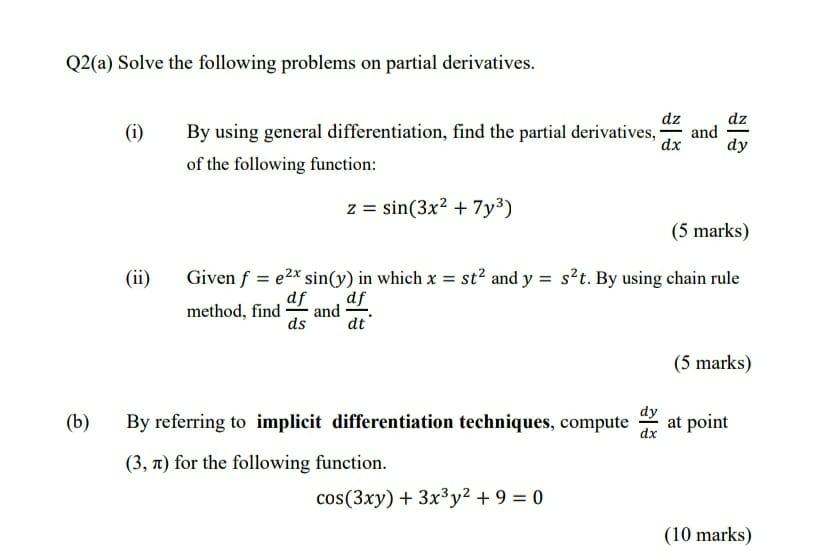 Solved Q2(a) Solve the following problems on partial | Chegg.com