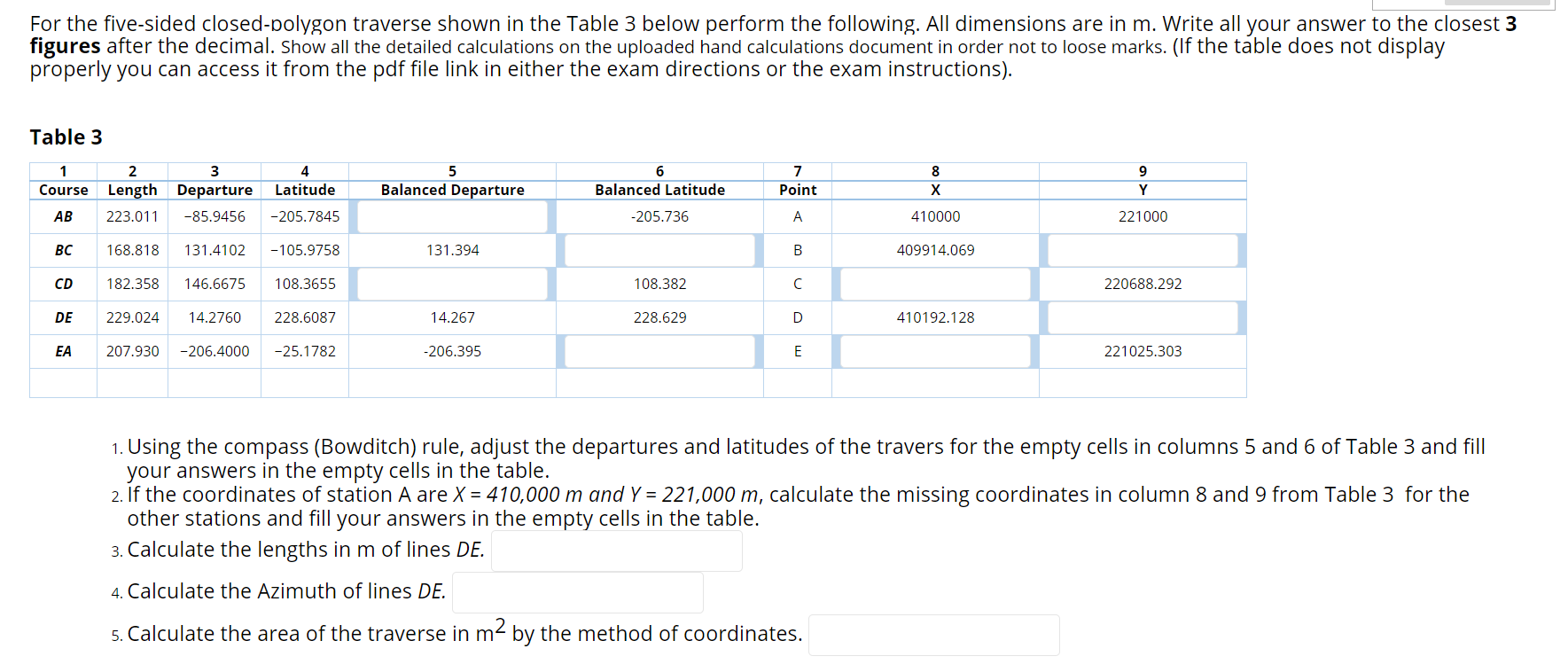Solved For the five-sided closed-polygon traverse shown in | Chegg.com