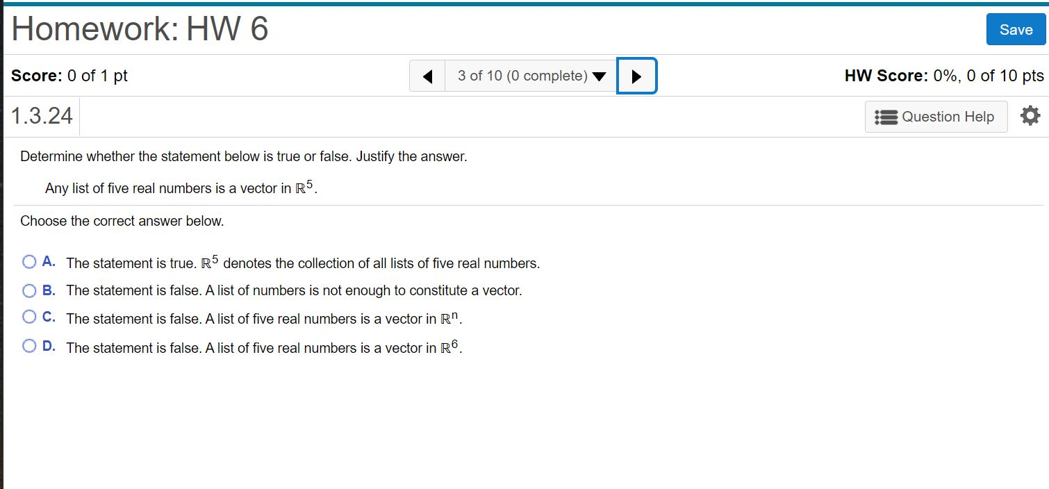 Solved Homework Hw 6 Save Score 0 Of 1 Pt 3 Of 10 0