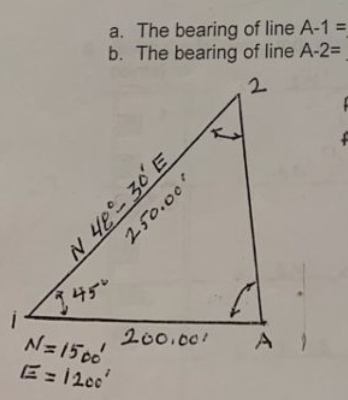 Solved a. The bearing of line A-1 = b. The bearing of line | Chegg.com