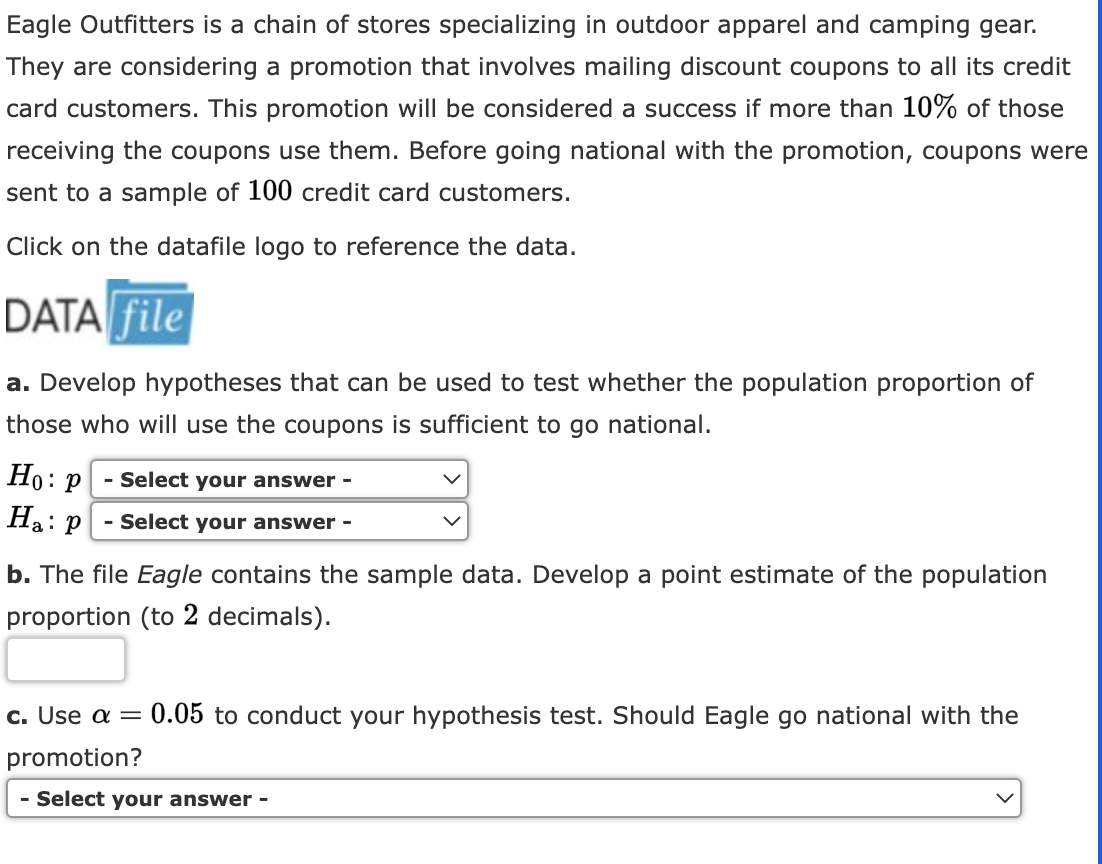 Eagle Outfitters is a chain of stores specializing in | Chegg.com