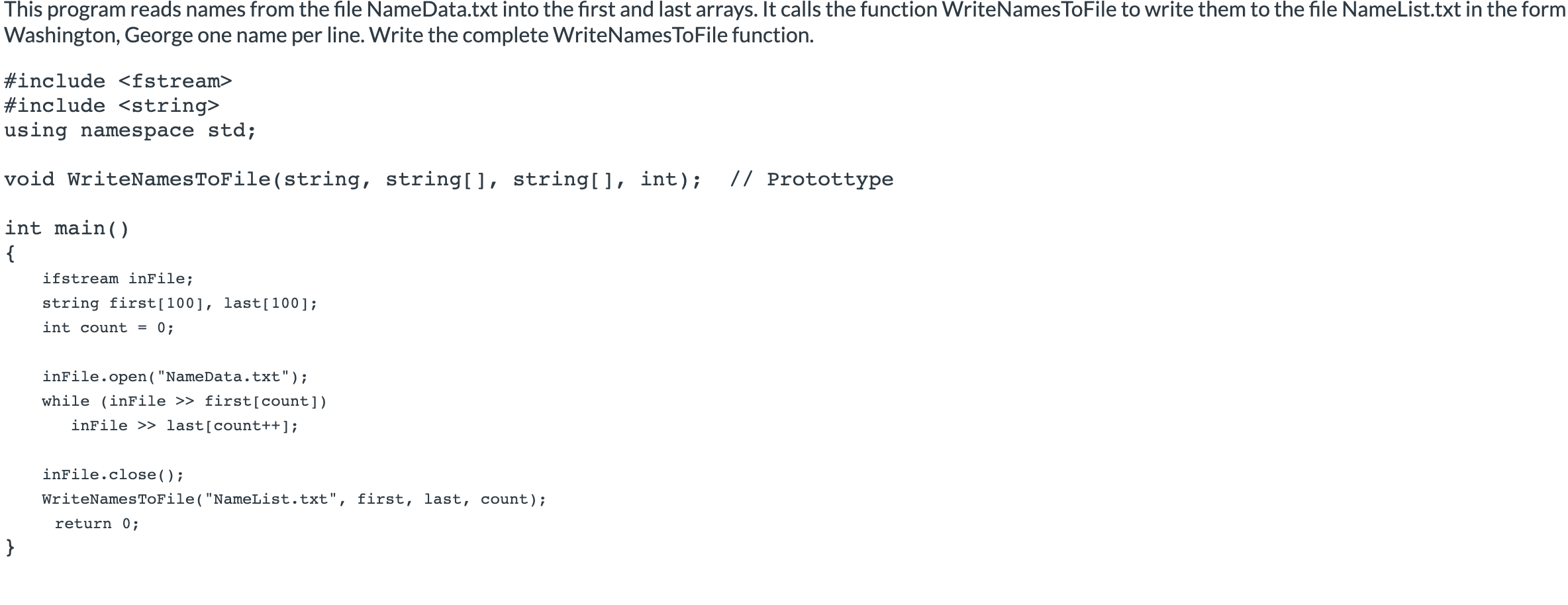 Solved This program reads names from the file NameData.txt | Chegg.com