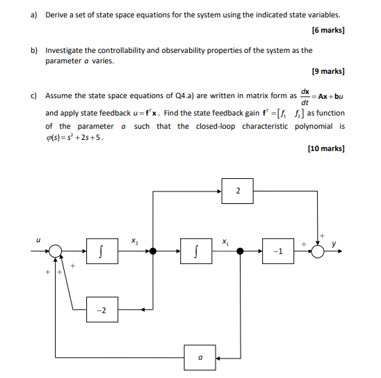 Solved A Derive A Set Of State Space Equations For The